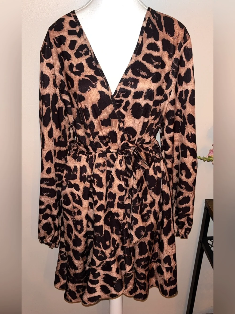 Dresses | Leopard Print Wrap Dress Black Tan | Poshmark